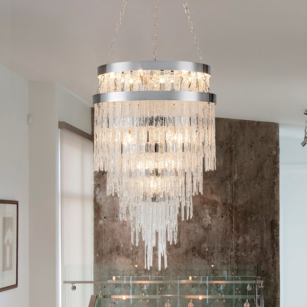 Rosdorf Park 6 - Tiered Waterfall Icicle Glass Round Foyer Chandelier | Wayfair